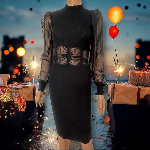 Almost Famous | Dresses | Almost Famous Nwt Womens Dress Black Sheer Ls ...